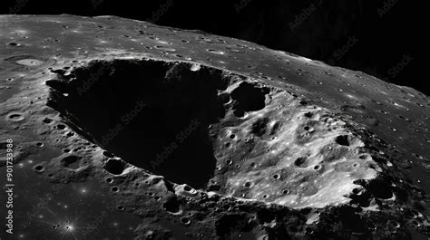 Lunar Crater Closeup Detailed Closeup Of A Lunar Impact Crater
