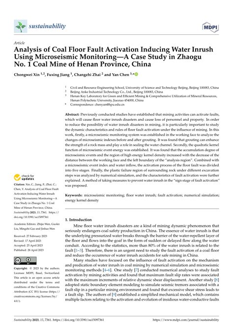 Pdf Analysis Of Coal Floor Fault Activation Inducing Water Inrush Using Microseismic