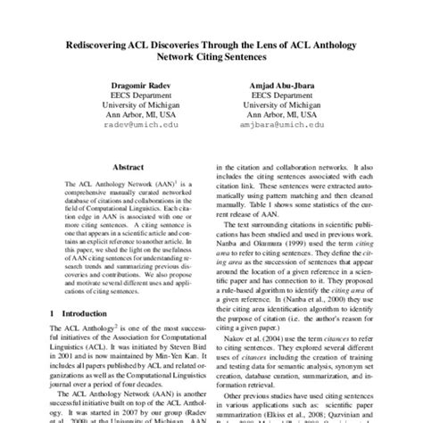 Rediscovering Acl Discoveries Through The Lens Of Acl Anthology Network Citing Sentences Acl