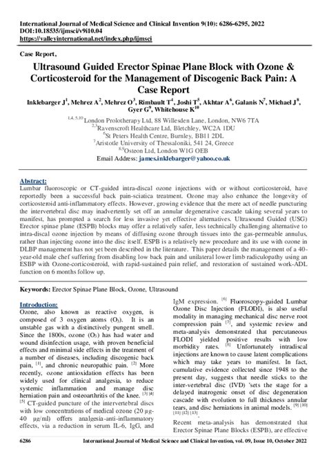 Pdf Ultrasound Guided Erector Spinae Plane Block With Ozone And Corticosteroid For The