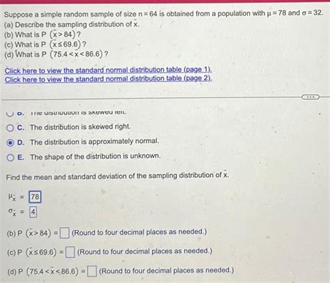 [answered] suppose a simple random sample of size n 64 is obtained from