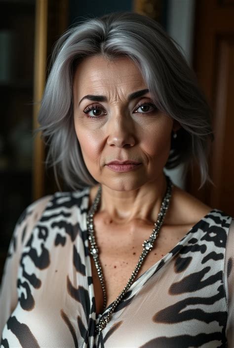 Older Woman With A Short Gray Bob Cut Serious 50 Year Old Very Large
