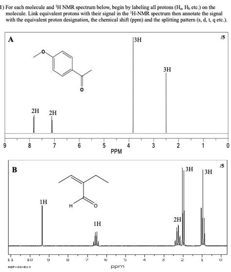solved for each molecule and h nmr spectrum below begin by labeling