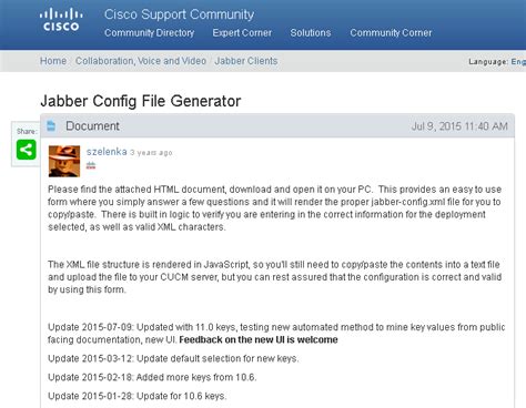 Jabber Config 生成ツール Jabber Config File Generator Cisco Community