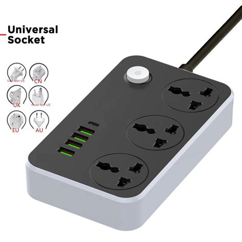 Smart Universal Extension Board 3 Power Socket 3 Usb Plug 2 Type C Fast For Mobile Charging