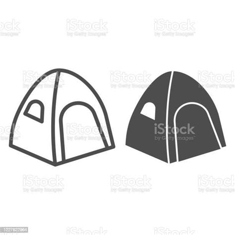 텐트 라인과 솔리드 아이콘 여름 휴가 개념 흰색 배경에 관광 텐트 기호 모바일 개념 및 웹 디자인에 대한 개요 스타일의 캠핑 텐트 아이콘 벡터 그래픽 개념에 대한 스톡 벡터