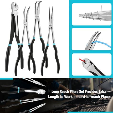 Duratech 4 Pcs Extra Long Needle Nose Pliers Set 11 Long Reach