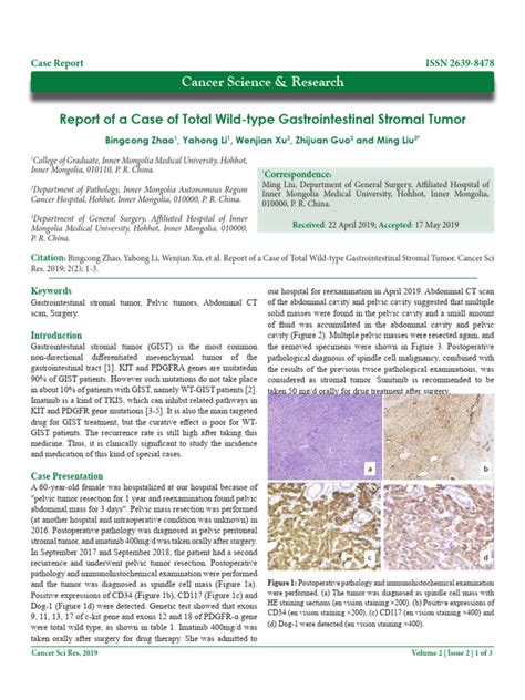Report Of A Case Of Total Wildtype Gastrointestinal Stromal Tumor Pdf