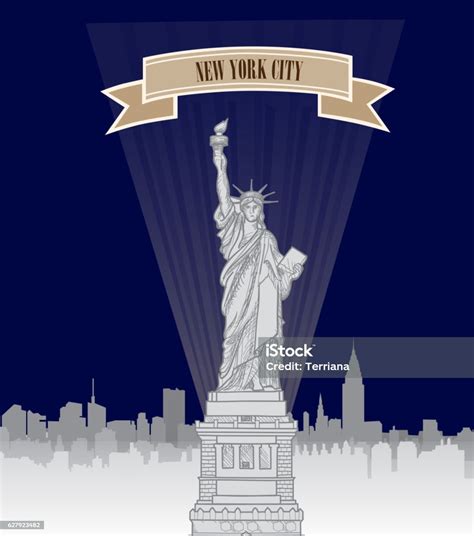 뉴욕 미국 스카이 라인 리버티 기념비 가시화 와 Nyc 도시 실루엣 0명에 대한 스톡 벡터 아트 및 기타 이미지 0명 개념 개념과 주제 Istock