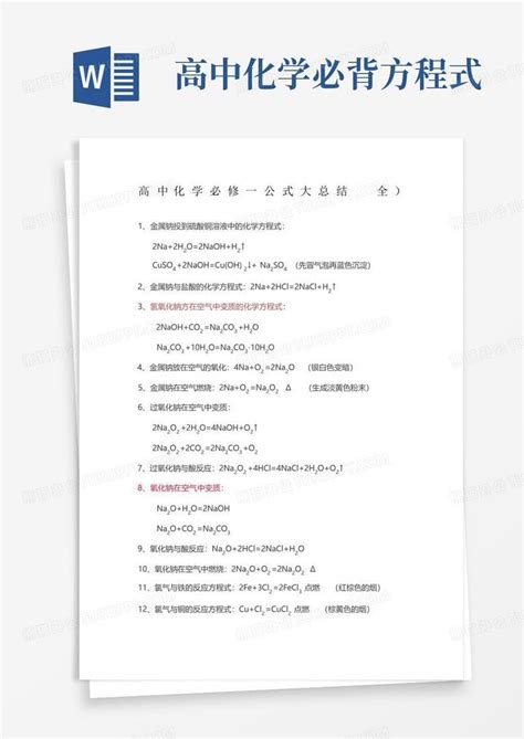 高中化学必背方程式Word模板下载 编号lkydevoo 熊猫办公