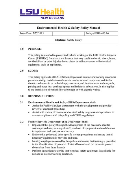 Electrical Safety Plan Template
