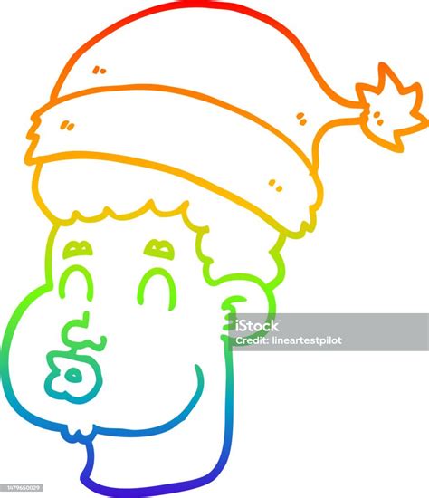 크리스마스 모자를 쓴 만화 남자의 무지개 그라데이션 선 그림 귀여운에 대한 스톡 벡터 아트 및 기타 이미지 귀여운 그라데이션 낙서 드로잉 Istock