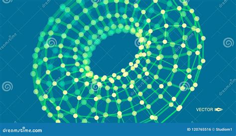 Torus Object With Lines And Dots Molecular Grid Technology Style With Particle Vector