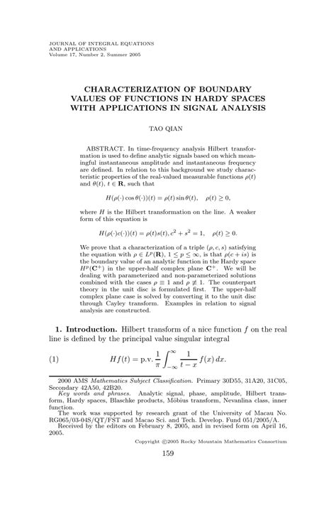 Pdf Characterization Of Boundary Values Of Functions In Hardy Spaces With Applications In