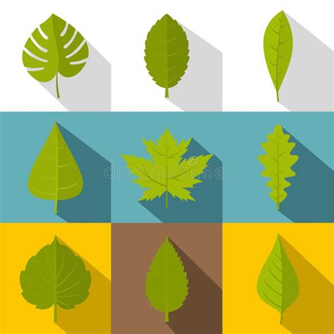 Tree Leaves Icon Set Flat Style Stock Vector Illustration Of Decorative Graphic