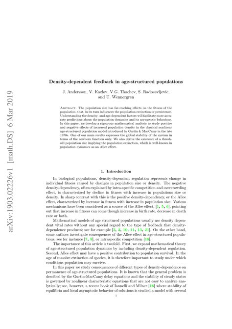 Pdf Density Dependent Feedback In Age Structured Populations