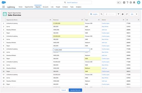 inline editing for salesforce reports