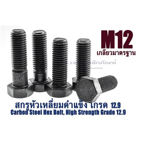 น็อตหัวหกเหลี่ยมดำ M12 เกลียว 1 75 แพ็คละ 2 ตัว ยาว 20 60 Mm น็อตหัวเหลี่ยมเบอร์ 19 แข็ง 12 9