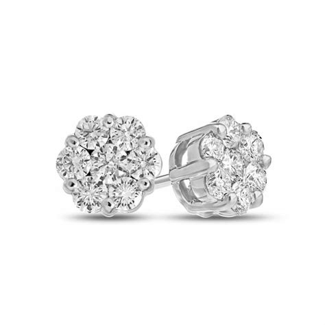 075cttw Diamond Cluster Earring Set In 14k White Gold 1cp4ya