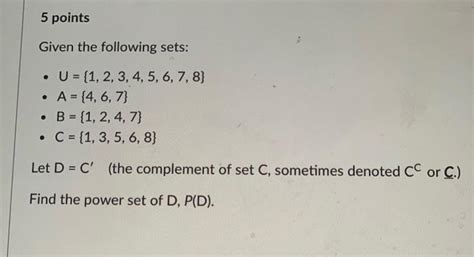 Solved 5 Points Given The Following Sets • U 1 2 3 4