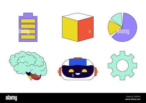 Ai Technology Processing 2d Linear Cartoon Objects Set Stock Vector