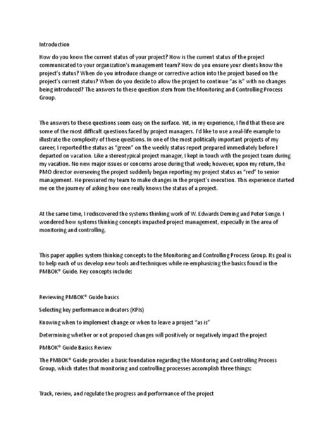 Monitoring And Controlling Phase Pdf Performance Indicator Experiment