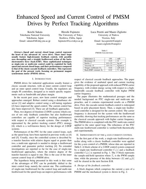 Pdf Enhanced Speed And Current Control Of Pmsm Drives By Perfect Tracking Algorithms