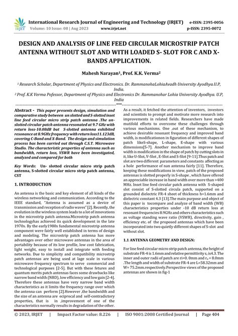 Design And Analysis Of Line Feed Circular Microstrip Patch Antenna Without Slot And With Loaded