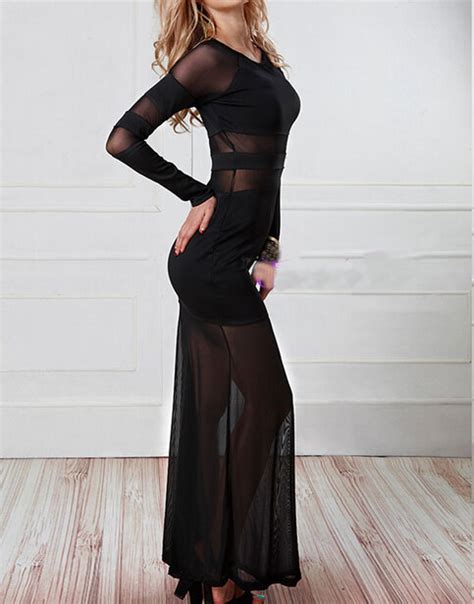 Sexy Net Yarn Stitching Long Sleeved Dress Er111003 On Luulla