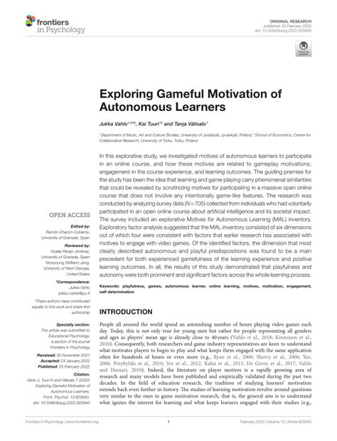 Pdf Exploring Gameful Motivation Of Autonomous Learners