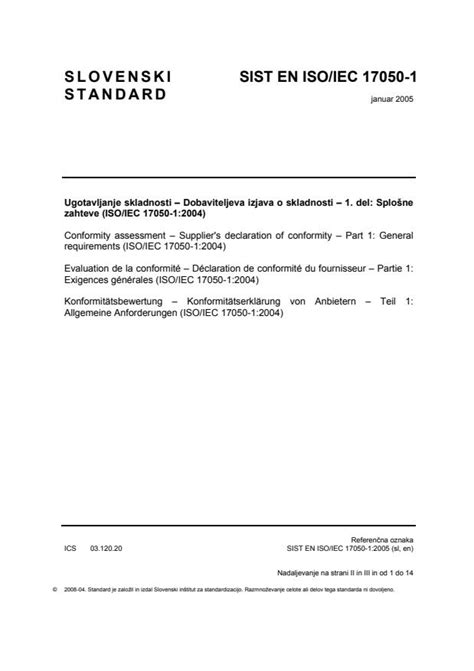 SIST EN ISO IEC Conformity Assessment Supplier S Declaration Of Conformity Part