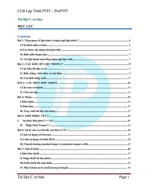 C CPP C Tài liệu C cơ bản MỤC LỤC Bài Tổng quan