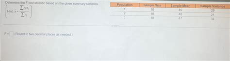 solved determine the f test statistic based on the given