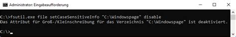 Windowspage Dateisysteme Unterscheidung von Groß und Kleinschreibung aktivieren ab