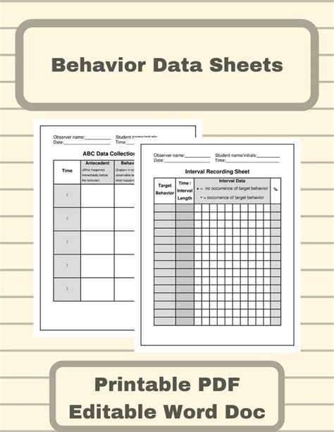 Editable Behavior Data Tracking Sheet ABC Data Form And Interval Recording ABA Data Tracking