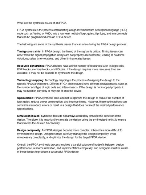 7what Are The Synthesis Issues Of An Fpga Pdf