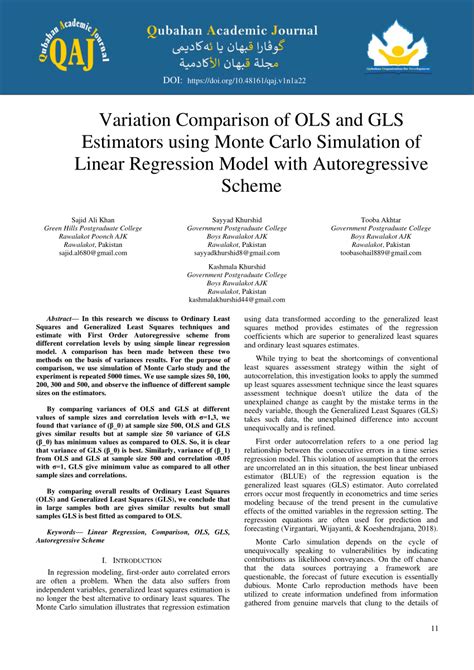 Pdf Variation Comparison Of Ols And Gls Estimators Using Monte Carlo Simulation Of Linear