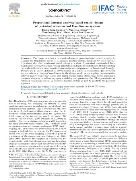Pdf Proportional Integral Passivity Based Control Design Of Perturbed