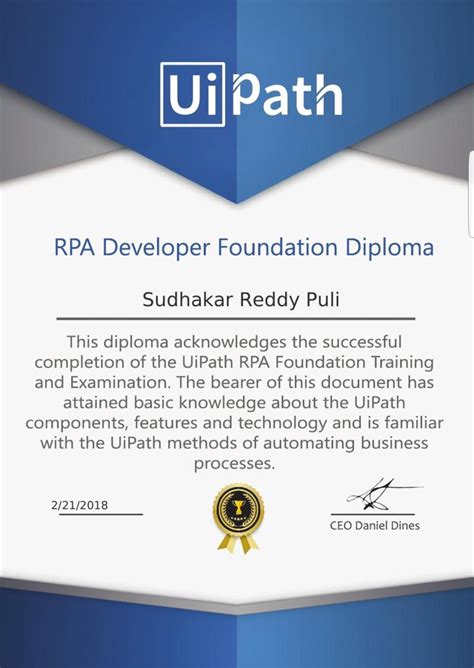 Sudhakar Reddy Puli On Linkedin Successfully Completed Robotic Process Automation Developer
