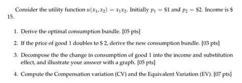 Solved Consider The Utility Function Ux1x2x1x2
