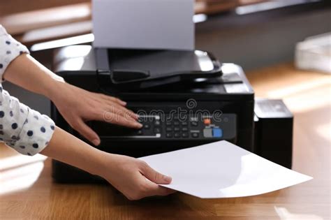 Employee Using Modern Printer In Office Closeup Stock Photo Image Of