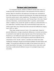 Torque Lab Conclusion Docx Torque Lab Conclusion To Investigate Torques Weights Of Different