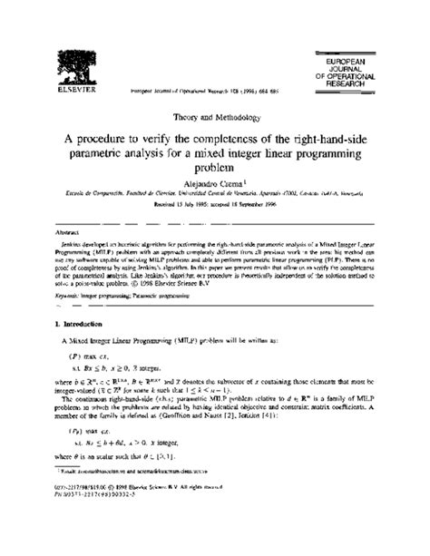 Pdf A Procedure To Verify The Completeness Of The Right Hand Side Parametric Analysis For A