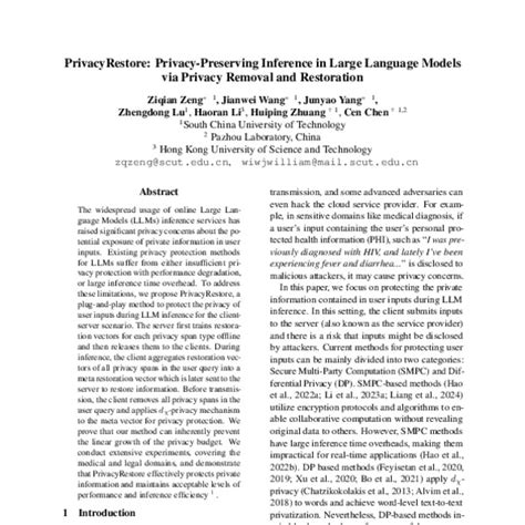 privacyrestore privacy preserving inference in large language models via privacy removal and