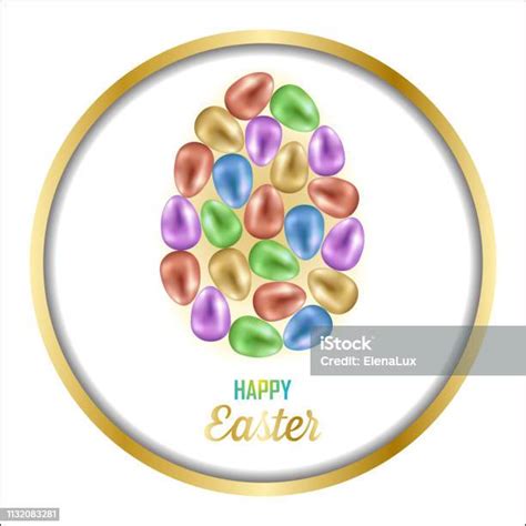 여러 가지 빛깔의 달걀을 가진 행복 한 부활절 인사말 카드 3차원 형태에 대한 스톡 벡터 아트 및 기타 이미지 3차원 형태 계절 공휴일 Istock