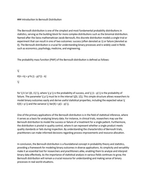 Introduction To Bernoulli Distribution Pdf Introduction To Bernoulli Distribution Pdf