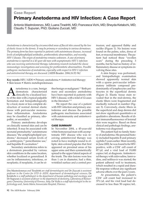 Pdf Primary Anetoderma And Hiv Infection A Case Report