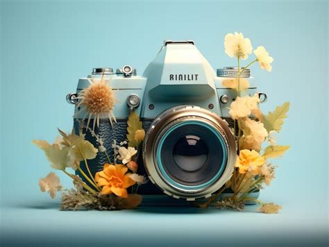 Premium AI Image A Vignette Of Flowers Around An Outdated Camera