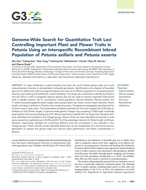 Pdf Genome Wide Search For Quantitative Trait Loci Controlling Important Plant And Flower
