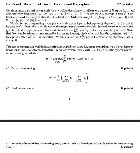 Solved Problem 4 Direction Of Linear Discriminant Hyperplane